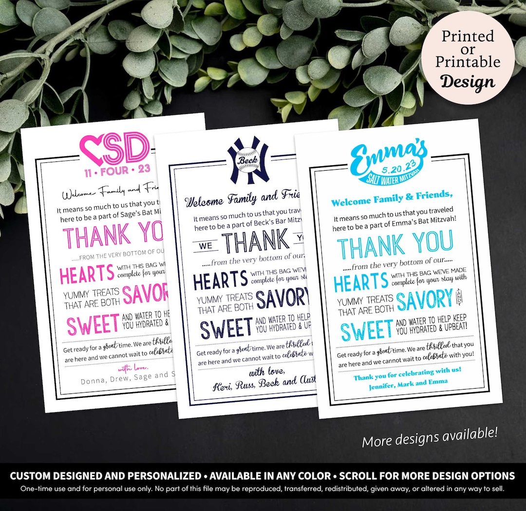 Mitzvah Hotel Welcome Bag Note: Custom Letter & Itinerary (printable ...