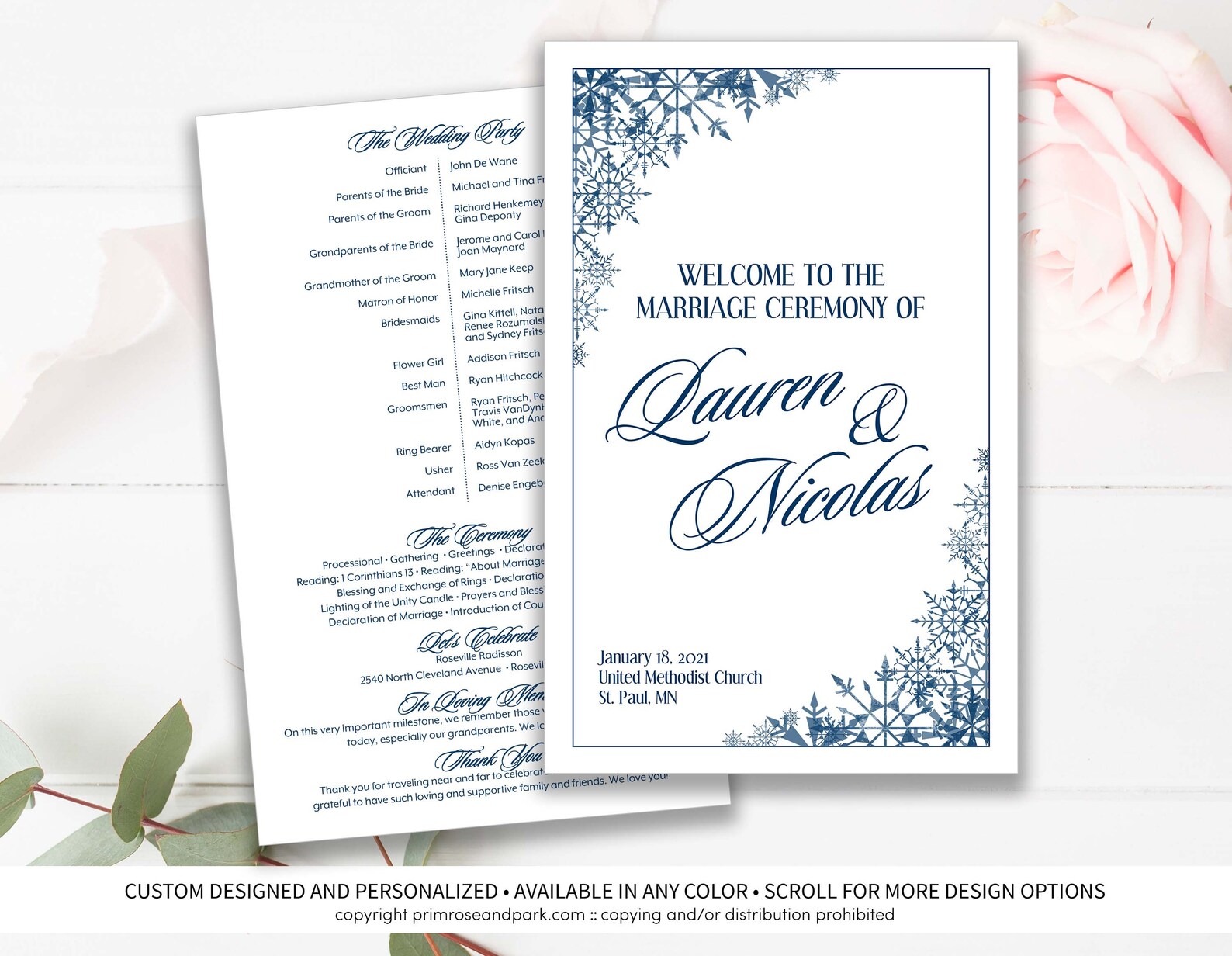 Winter Wedding Program Ceremony Program Snowflake Ceremony | Etsy