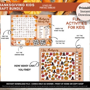 Thanksgiving Kids Printable Download Bundle • Thanksgiving Themed ...