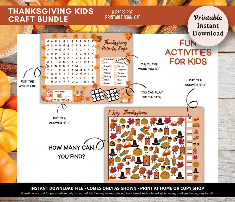 Thanksgiving Kids Printable Download Bundle • Thanksgiving Themed ...