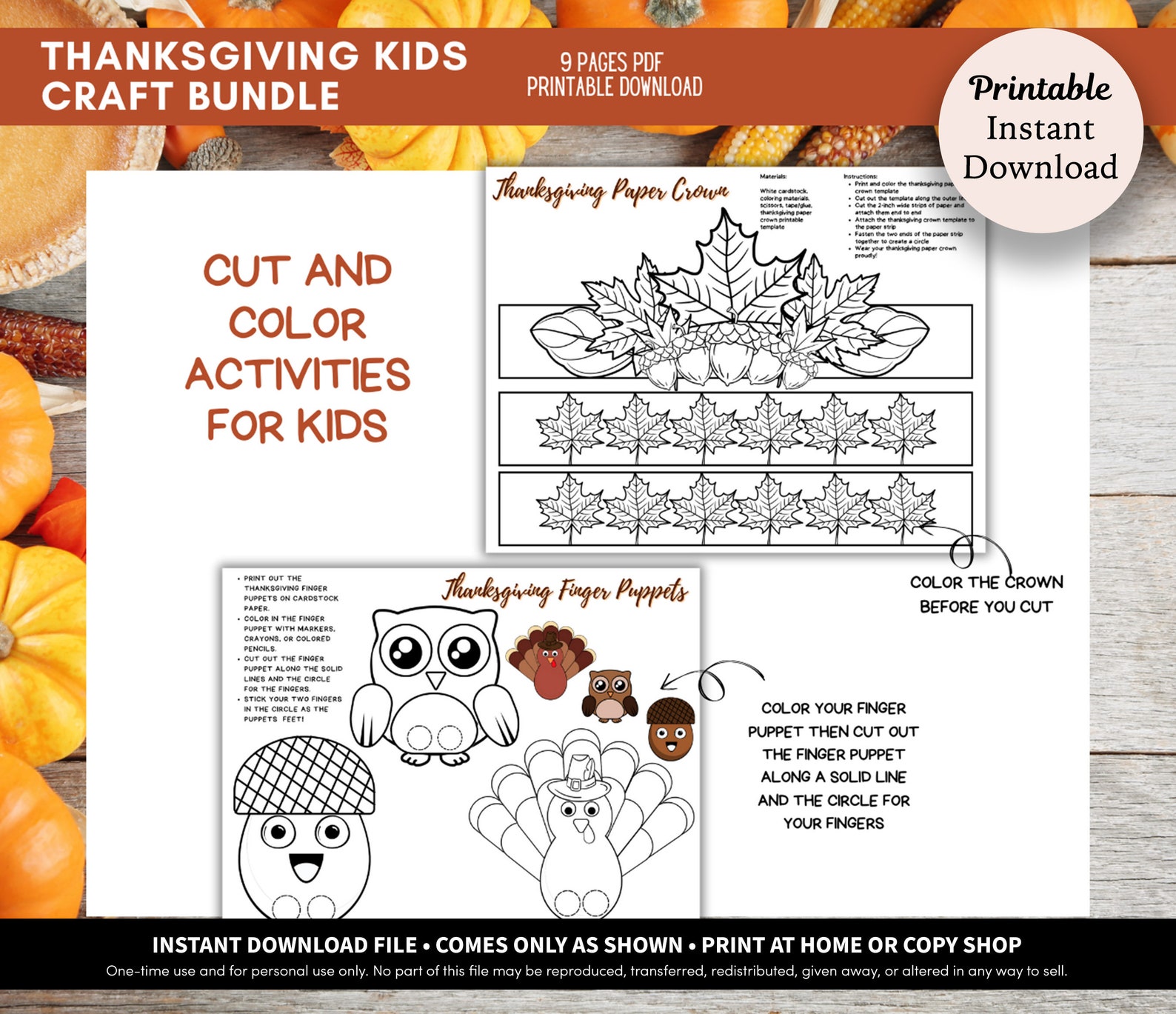 Thanksgiving Kids Printable Download Bundle • Thanksgiving Themed ...