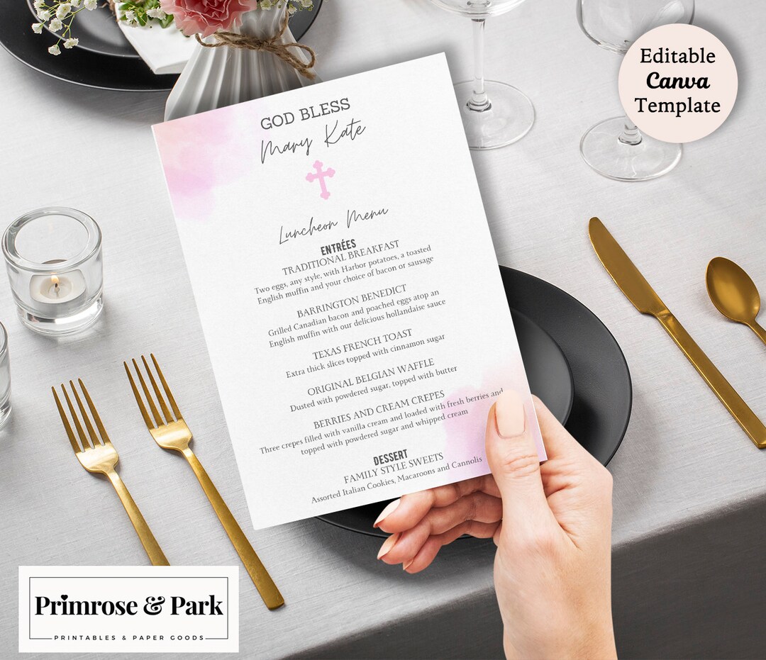 Pink Watercolor Wedding Menu Card: Modern Printable Template (canva ...