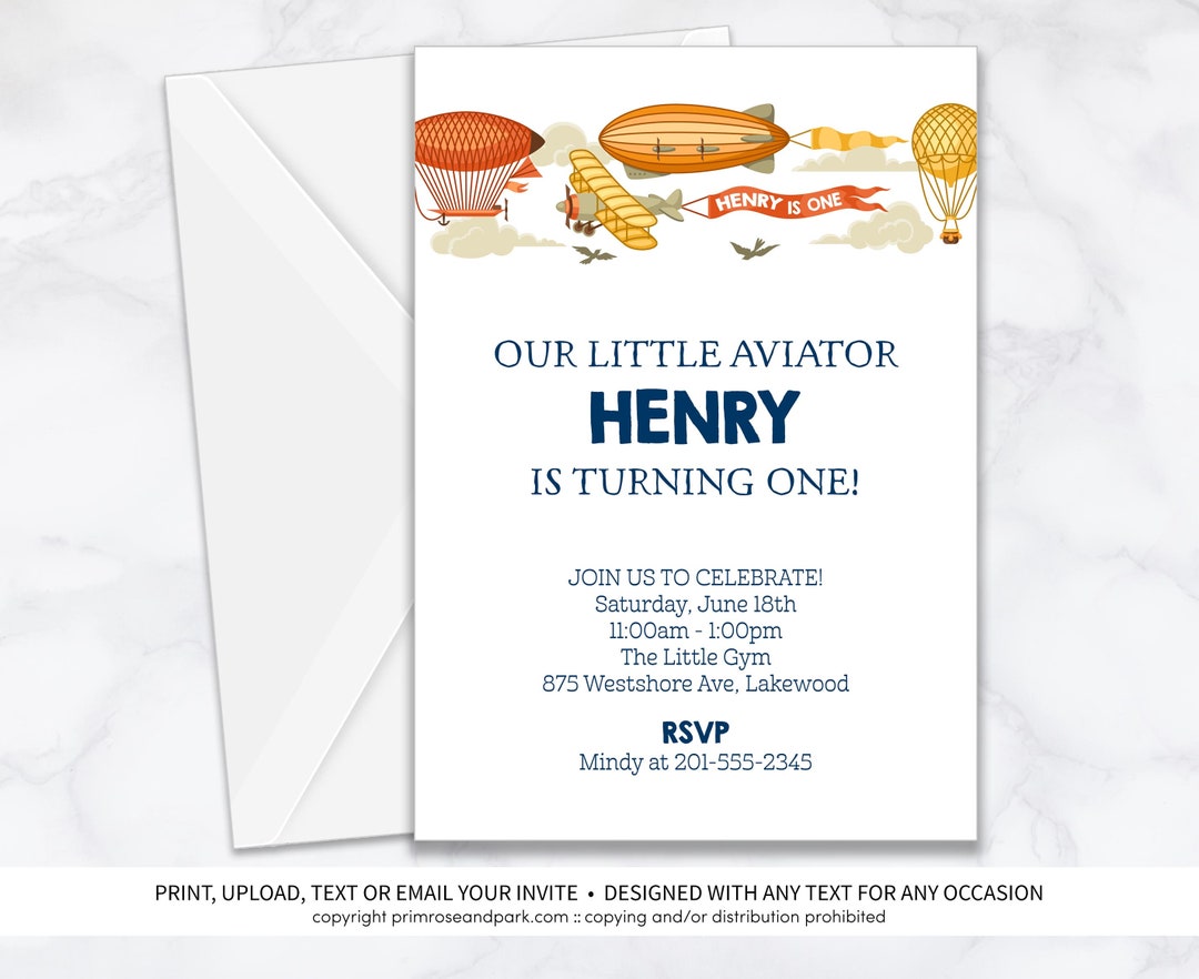 Aviator Invitation Printable Retro Airplane Invitation - Etsy