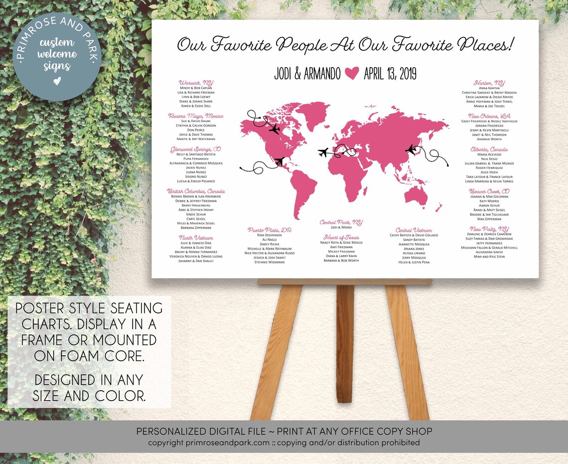 World Map Seating Chart Poster Where in the World Seating - Etsy Canada