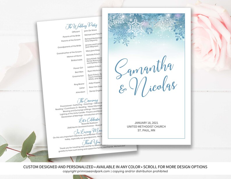 Winter Wedding Program Ceremony Program Snowflake Ceremony | Etsy