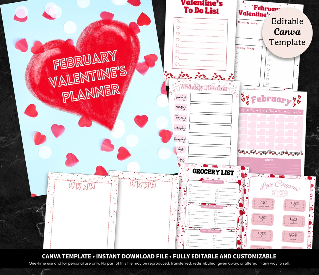 February Valentine's Planner Printable Download Bundle • February ...