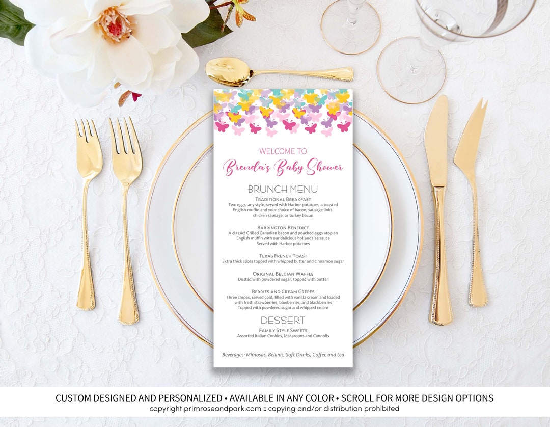 Butterfly Menu Cards Bridal Shower Menu Card Wedding Menu - Etsy