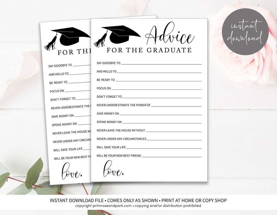 Graduation Advice Cards Printabe • Words of Wisdom for the Graduate ...