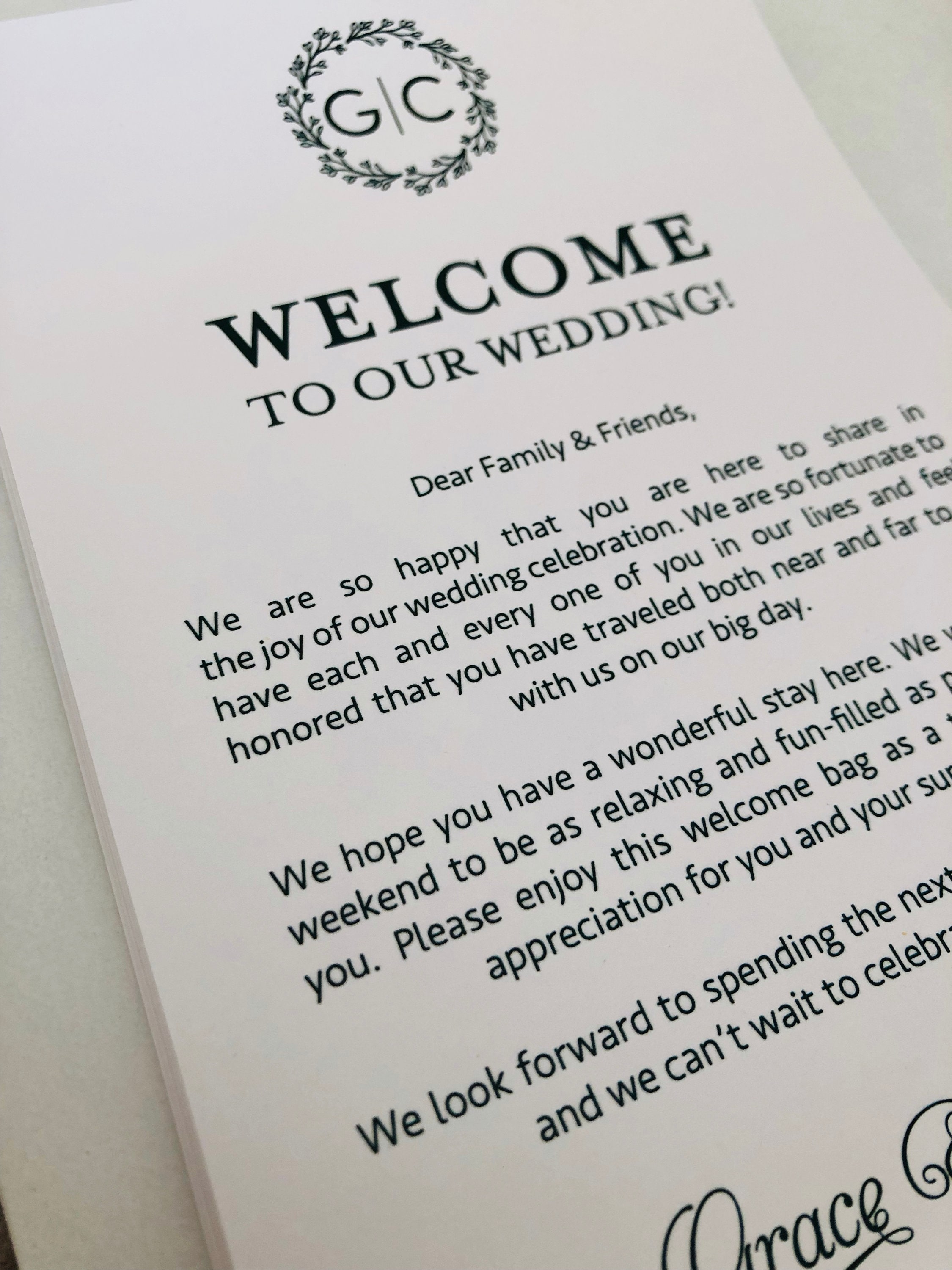 Wedding Welcome Bag Note Wedding Welcome Letters Wedding | Etsy