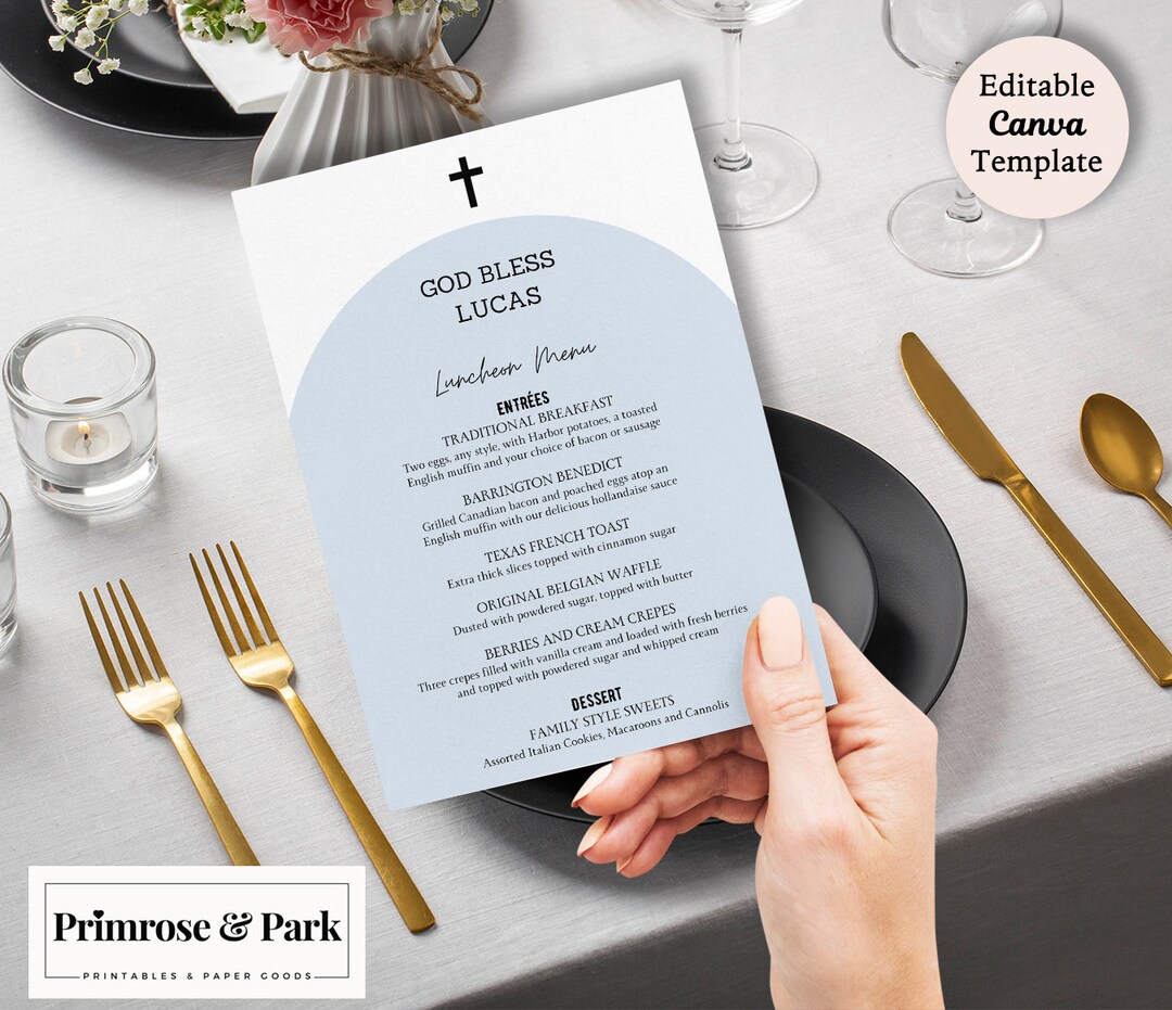 Baptism Boy Menu Card Printable Download Template • Boho Menu Card ...