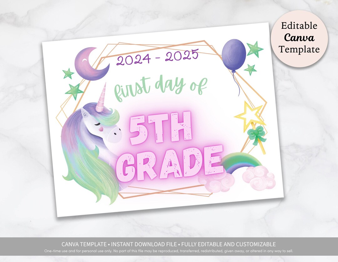 First Day of School Sign: Editable Canva Template (printable Download ...