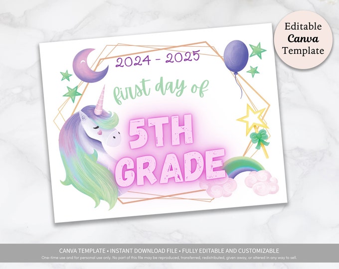 Editable First Day of School Poster - DIGITAL FILE - Printable Rainbow ...