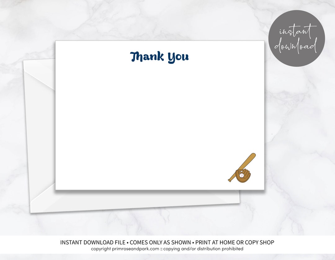 Baseball Thank You Cards Instant Download Stationery Note - Etsy