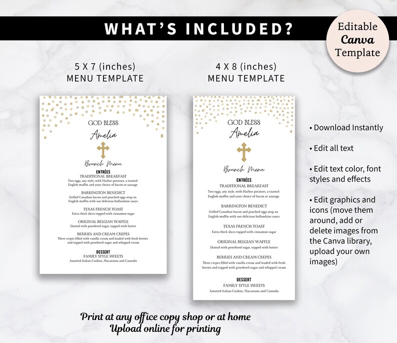 Baptism Menu Card Template: Confetti Design (canva Editable) - Etsy