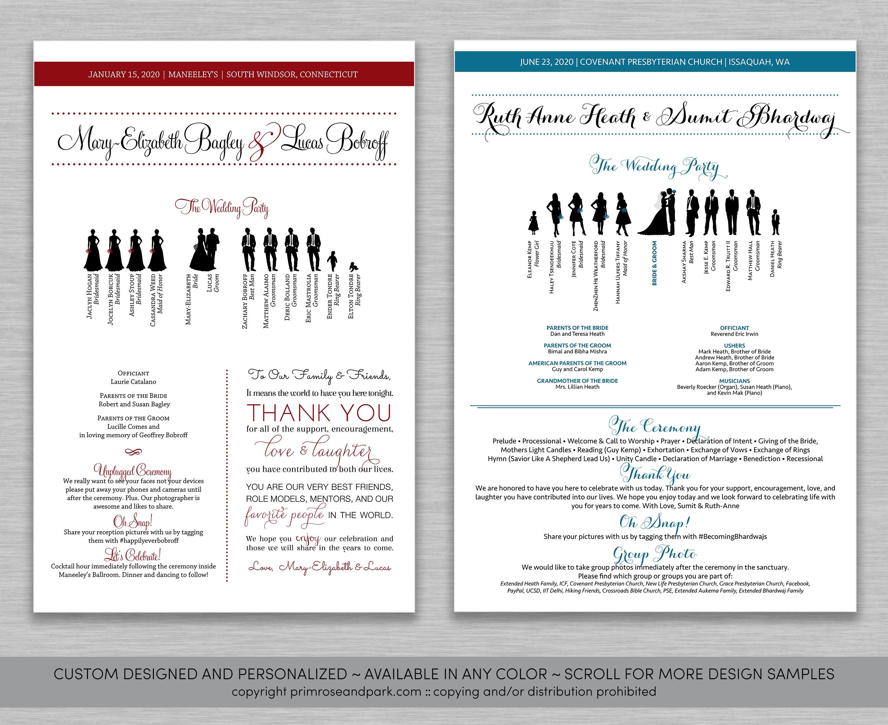 Wedding Program Poster Printable Silhouette Wedding Program | Etsy