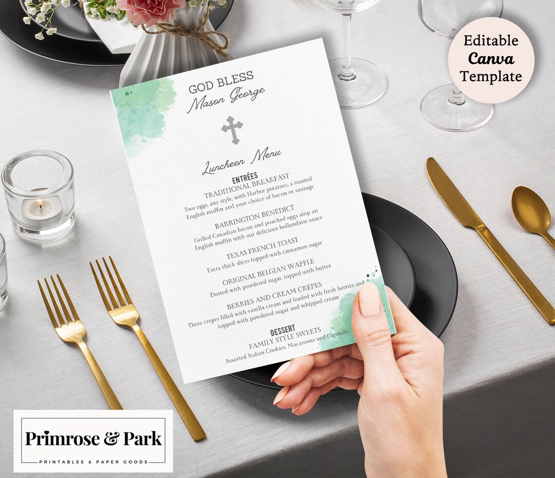 Green Watercolor Splash Menu Card Printable Template Download | Modern ...