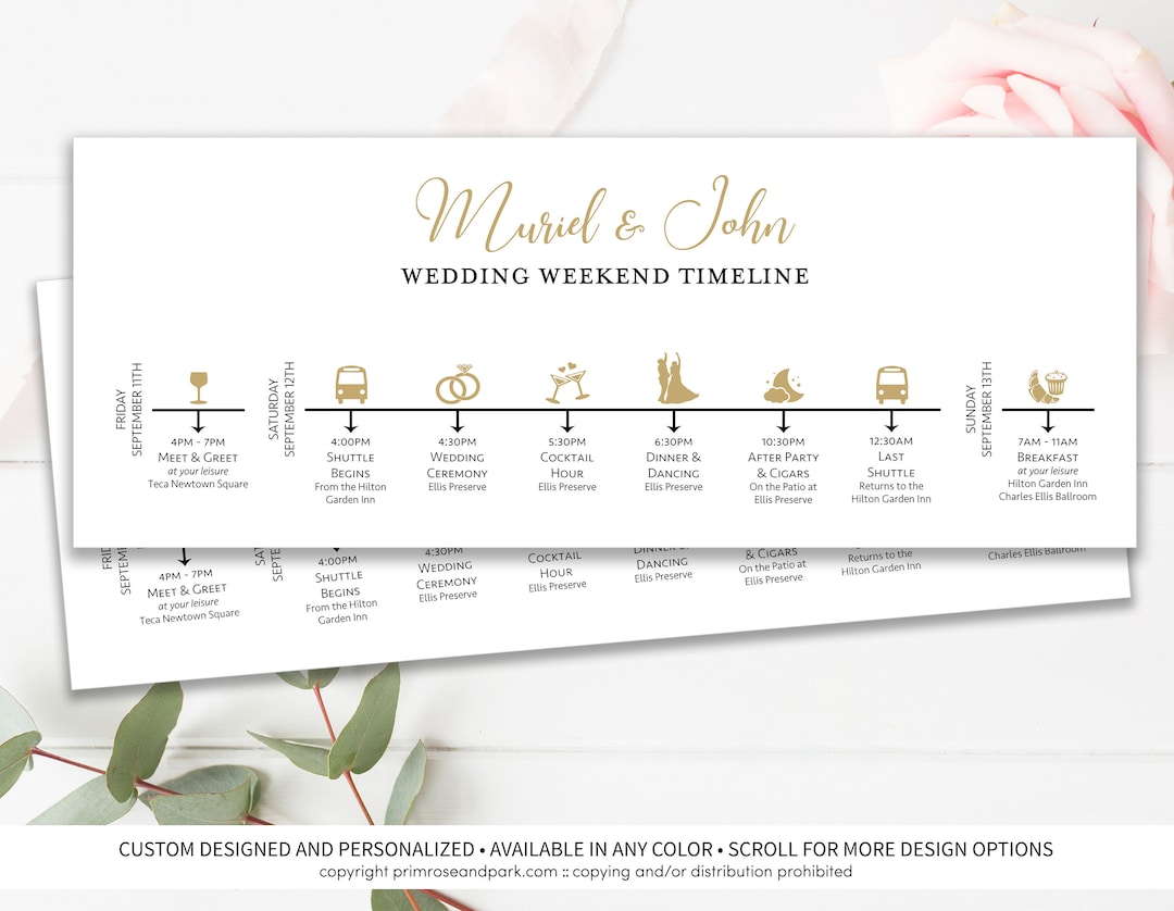 Modern Wedding Timeline Card Wedding Itinerary Wedding - Etsy