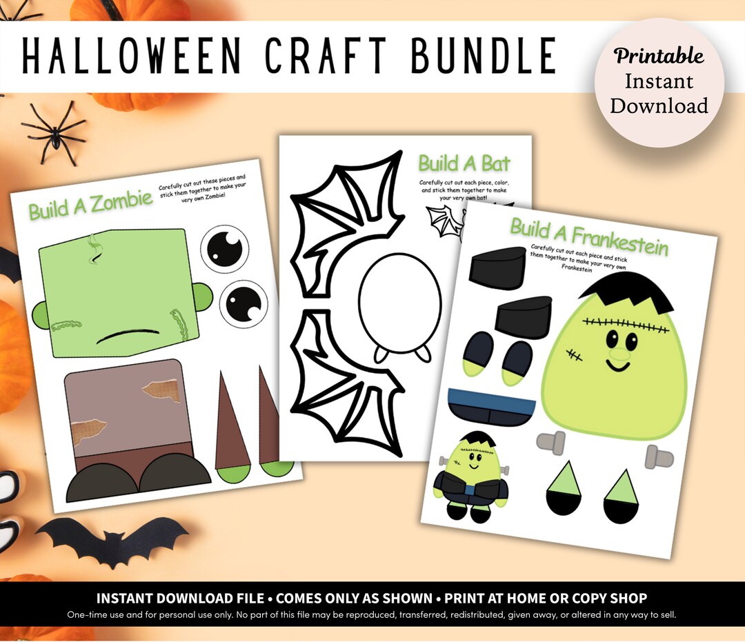 Halloween Craft Bundle Set Printable Download • Build a Kit • Halloween ...