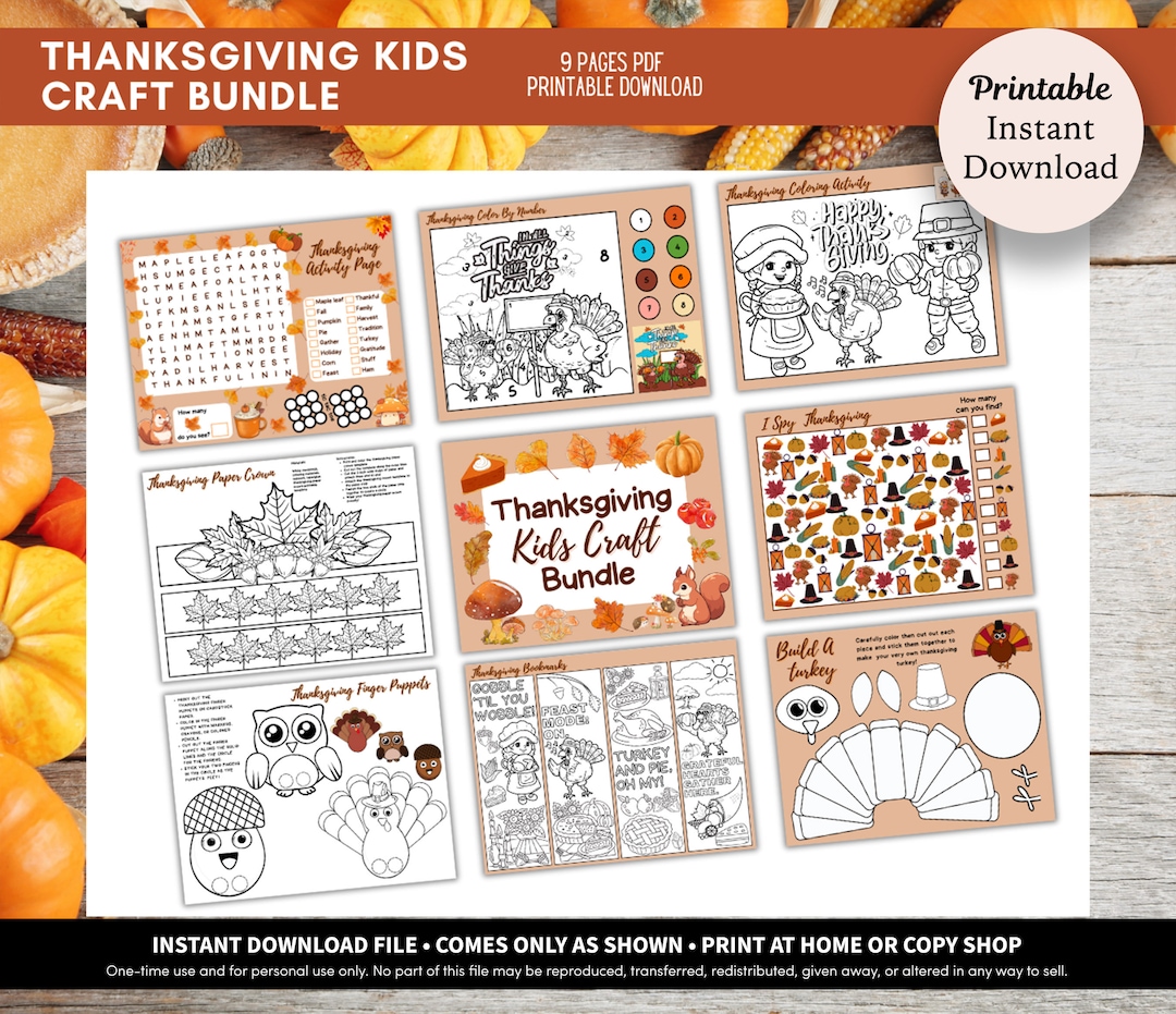 Thanksgiving Kids Printable Download Bundle • Thanksgiving Themed ...