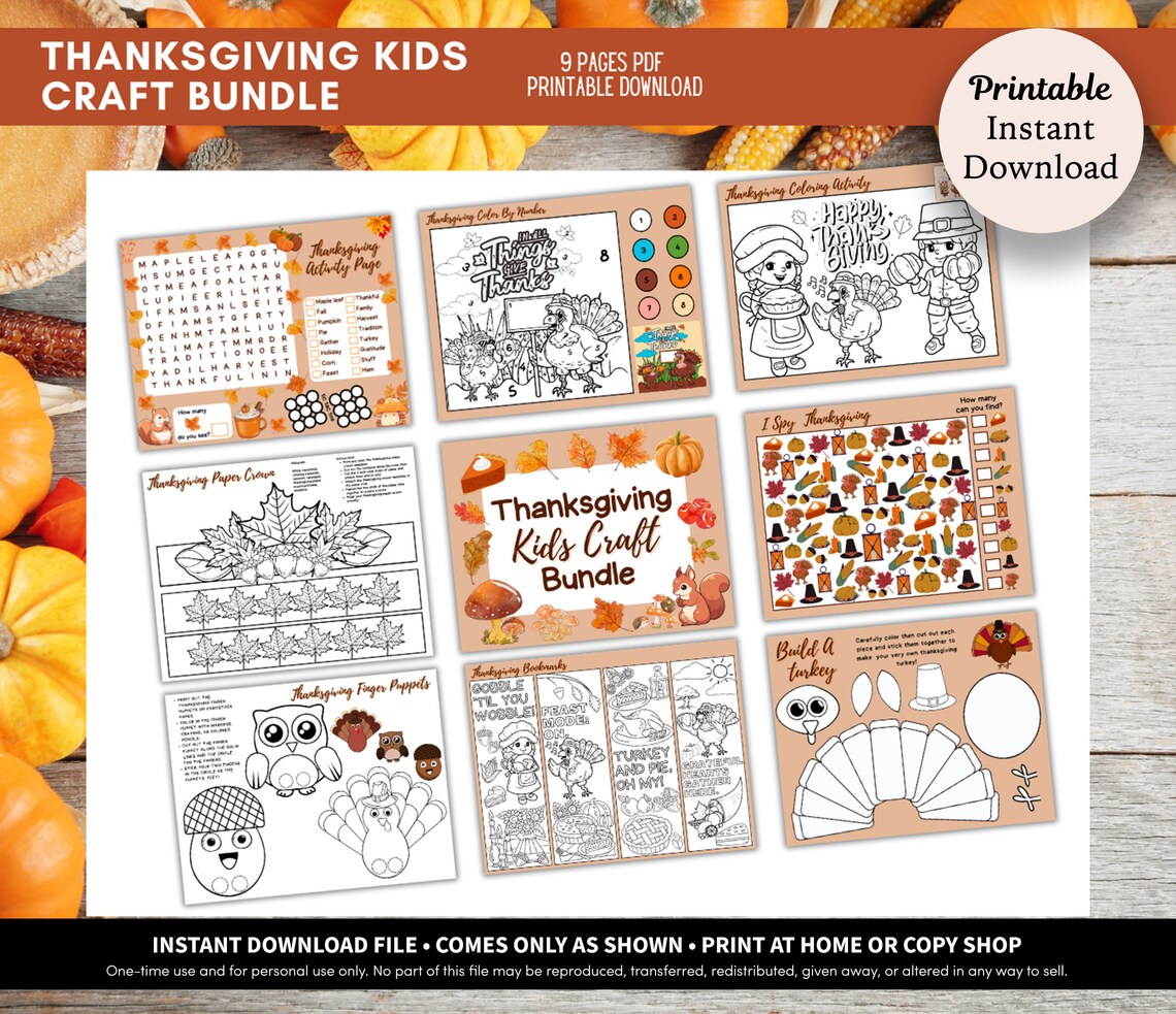 Thanksgiving Kids Printable Download Bundle • Thanksgiving Themed ...