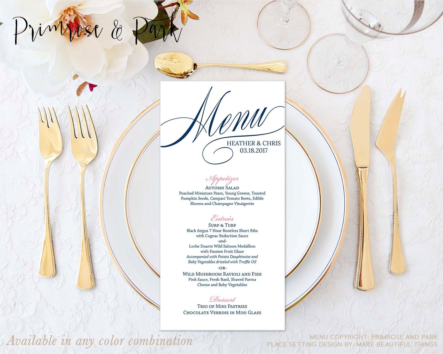 Elegant Menu Cards Modern Menu Cards Wedding Menu Card | Etsy