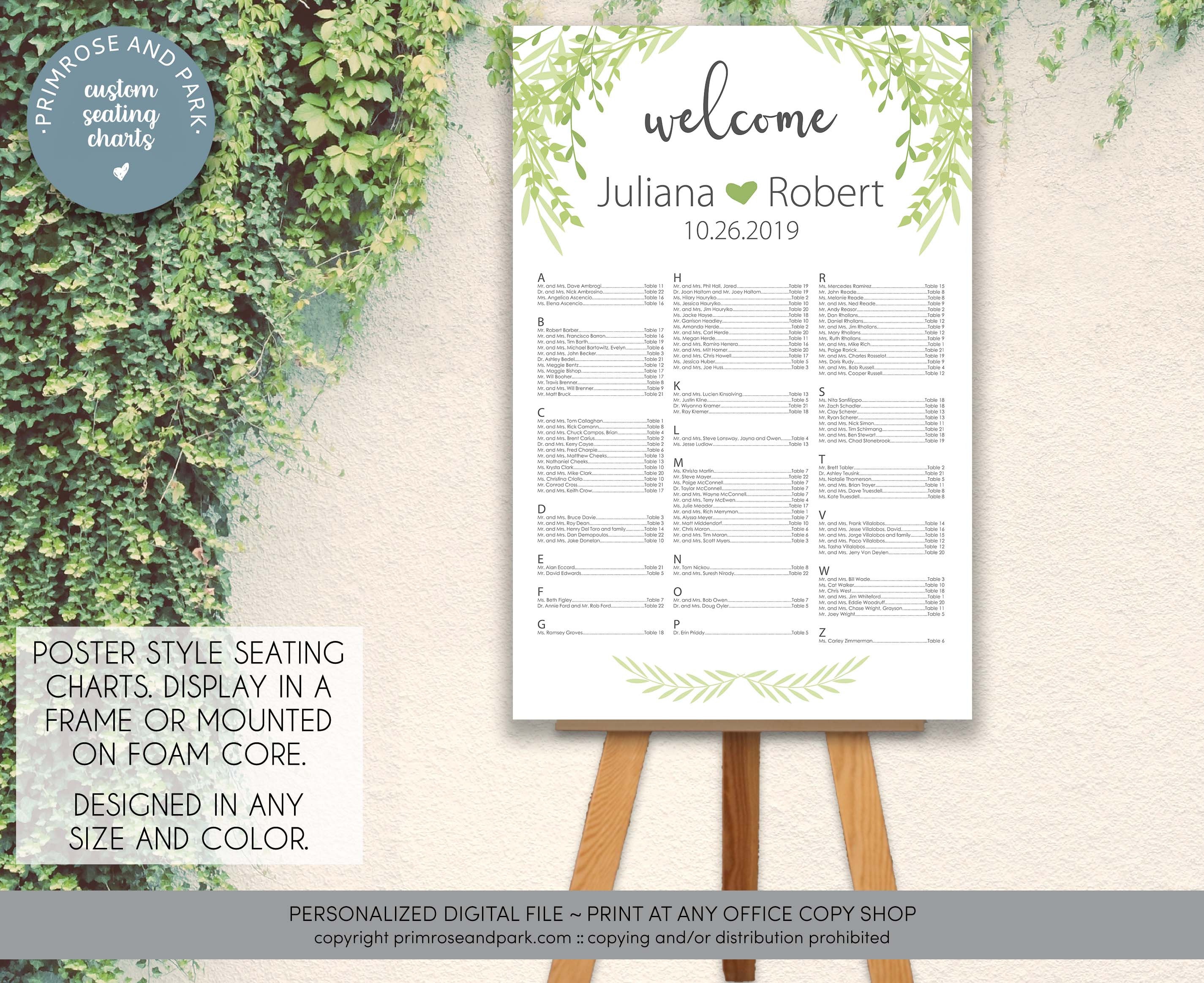 Elegant Greenery Seating Chart Poster Seating Chart Sign | Etsy
