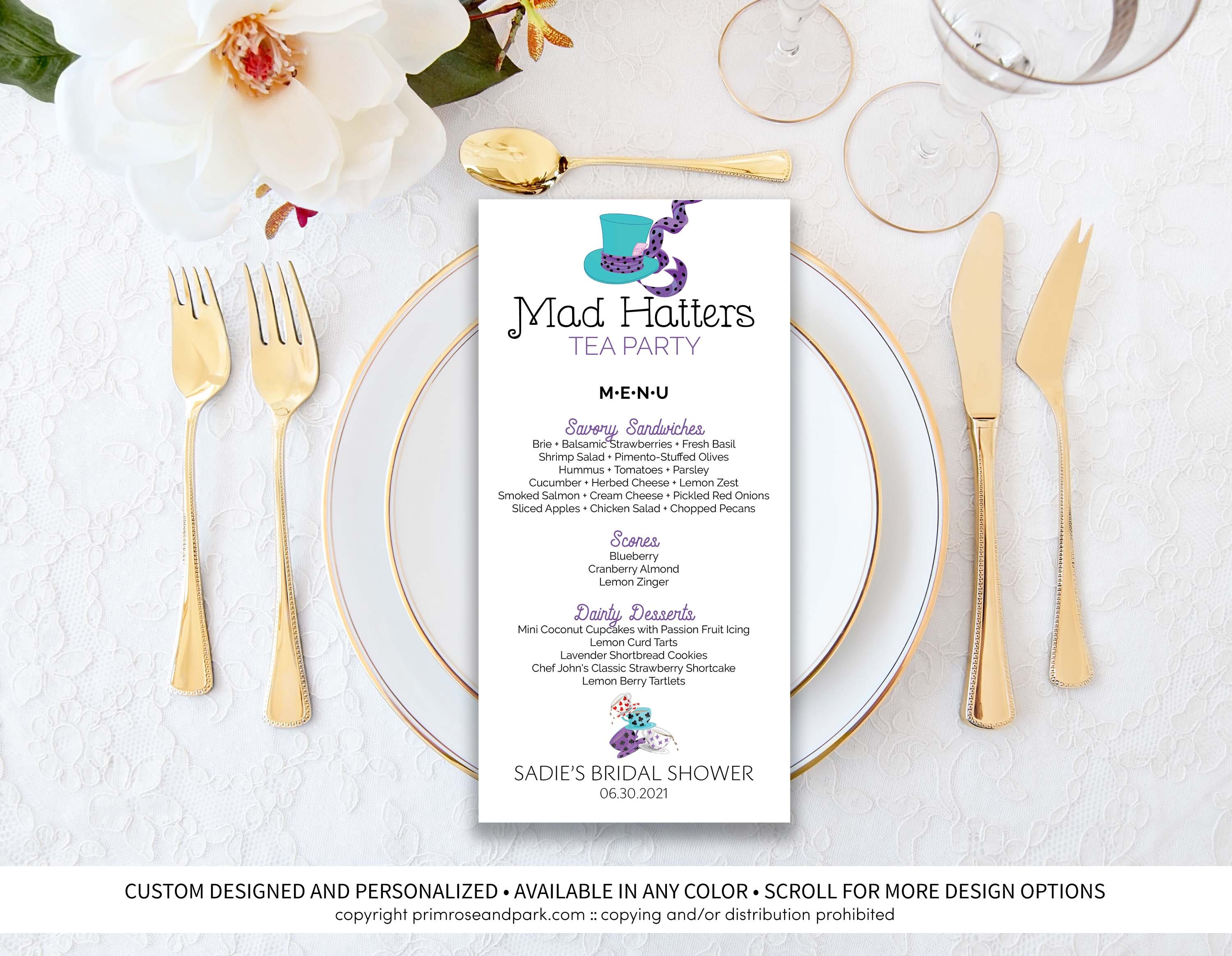 Party Menu Custom Dinner Menu Reception Menu Wedding Menu Printed Menu ...