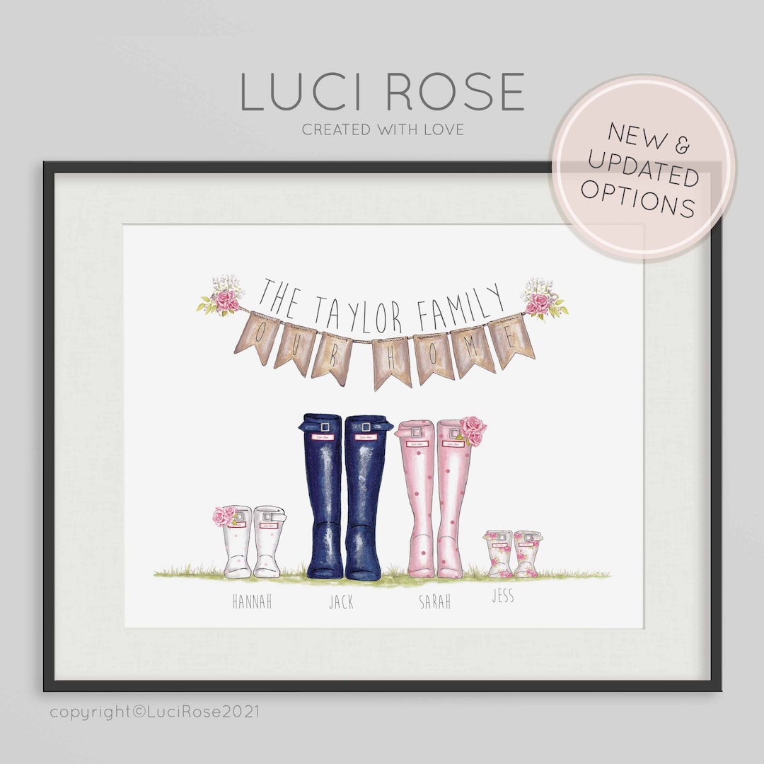 Personalised Family Wellington Boot Personalised Family Print Gift ...