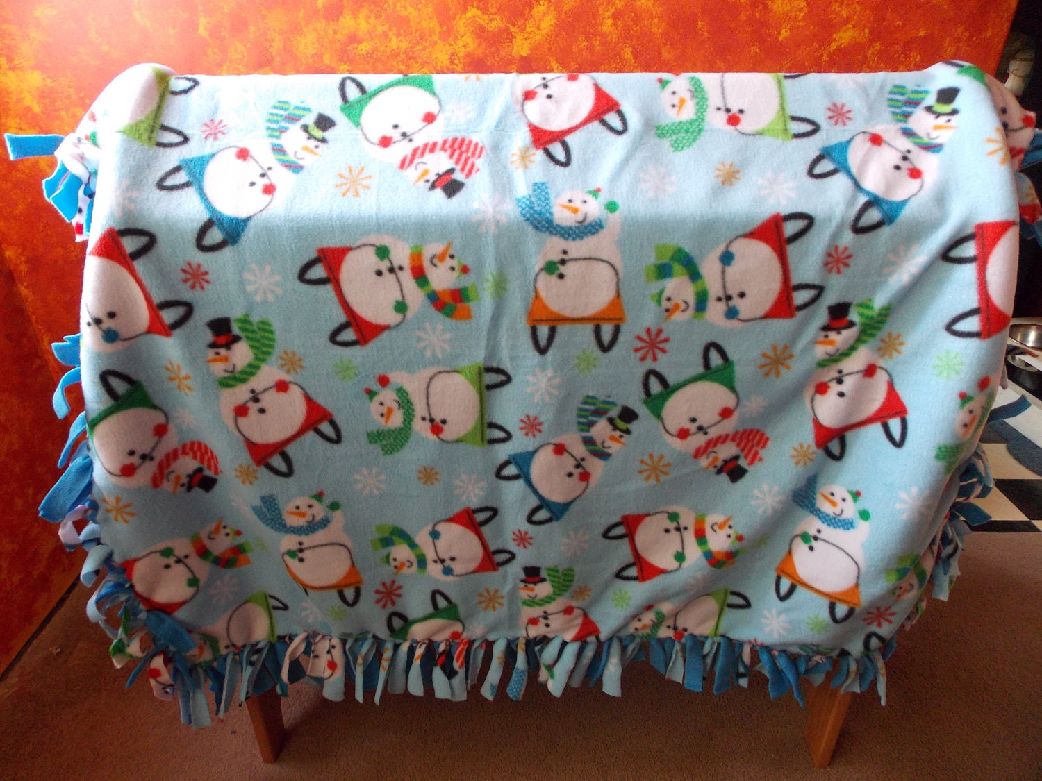 Sledding Snowmen Fleece Tie Throw | Etsy