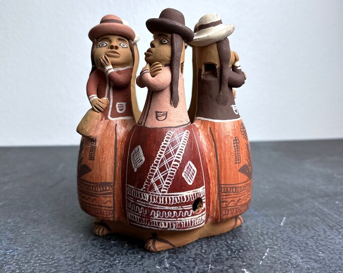 Vintage Folk Art Flute, Peruvian Terracotta Clay Whistle, Gossiping ...