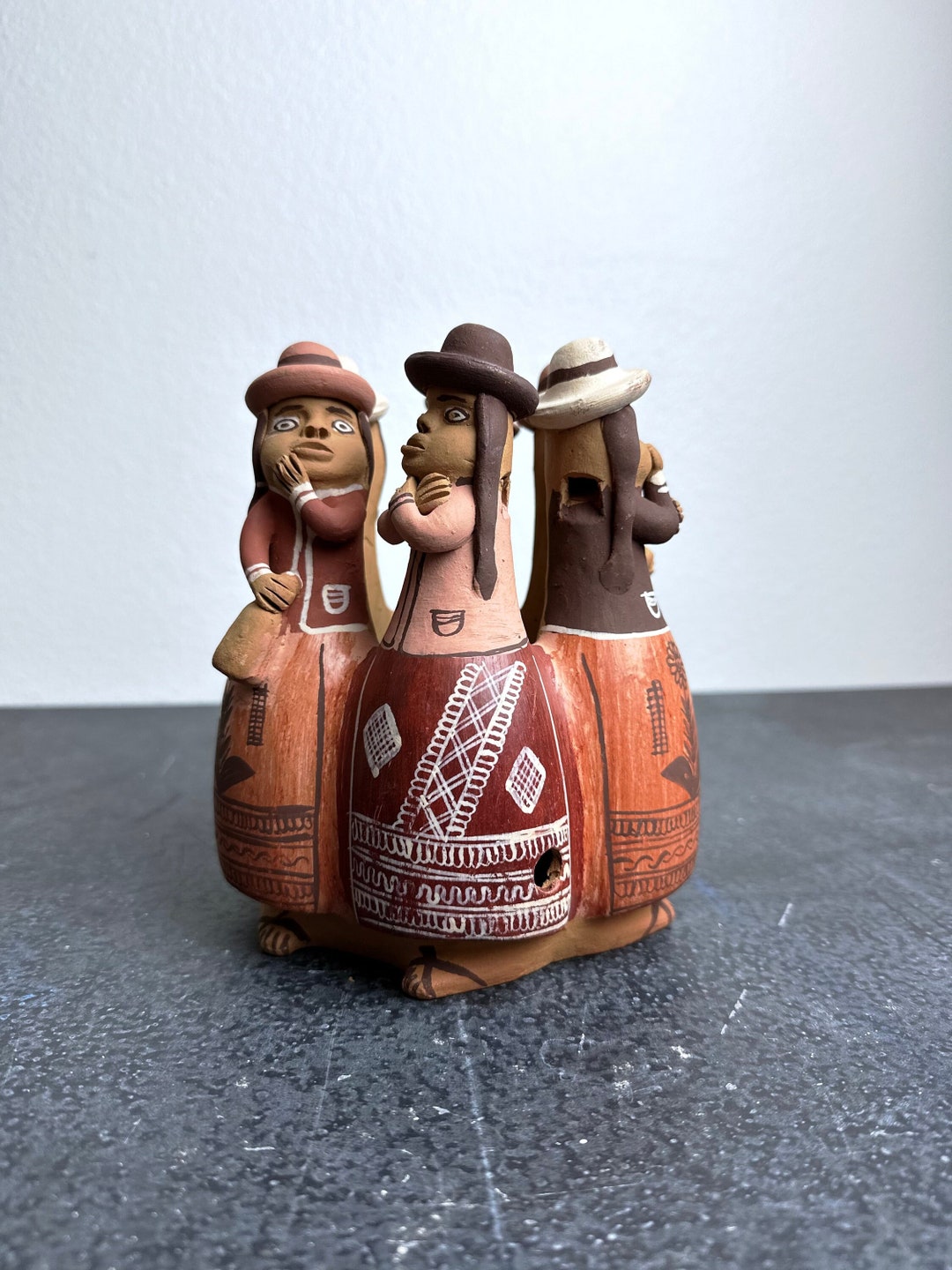 Vintage Folk Art Flute, Peruvian Terracotta Clay Whistle, Gossiping ...