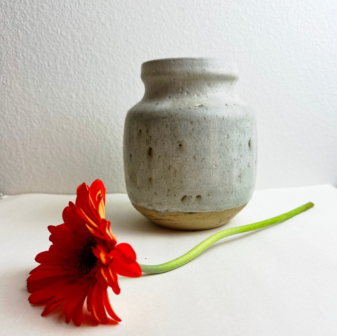 Vintage Salt Fired Pottery Vase, Textured Glaze, Minimalist Decor ...