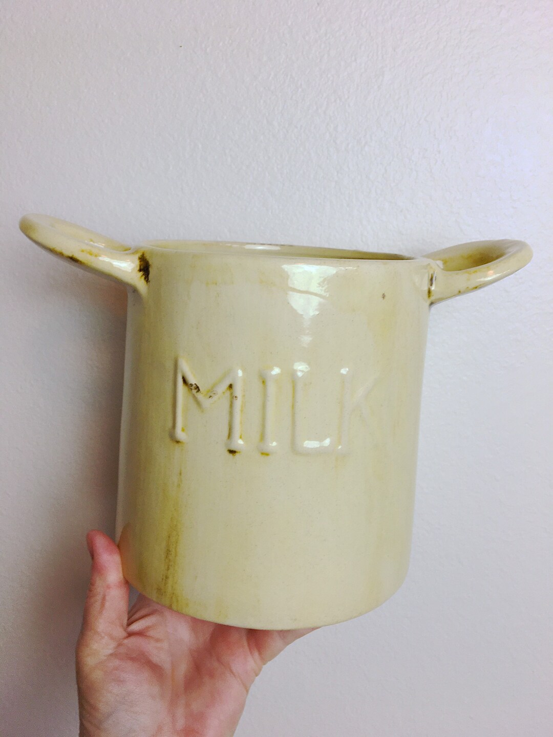 Vintage Milk Crock Embossed Ceramic Crockery Farmhouse - Etsy