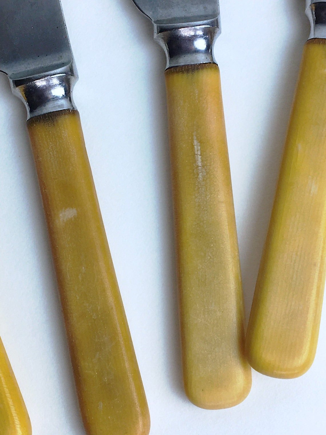 Vintage Bone Handled Dinner Knives, Antique Celluloid Handled Flatware ...