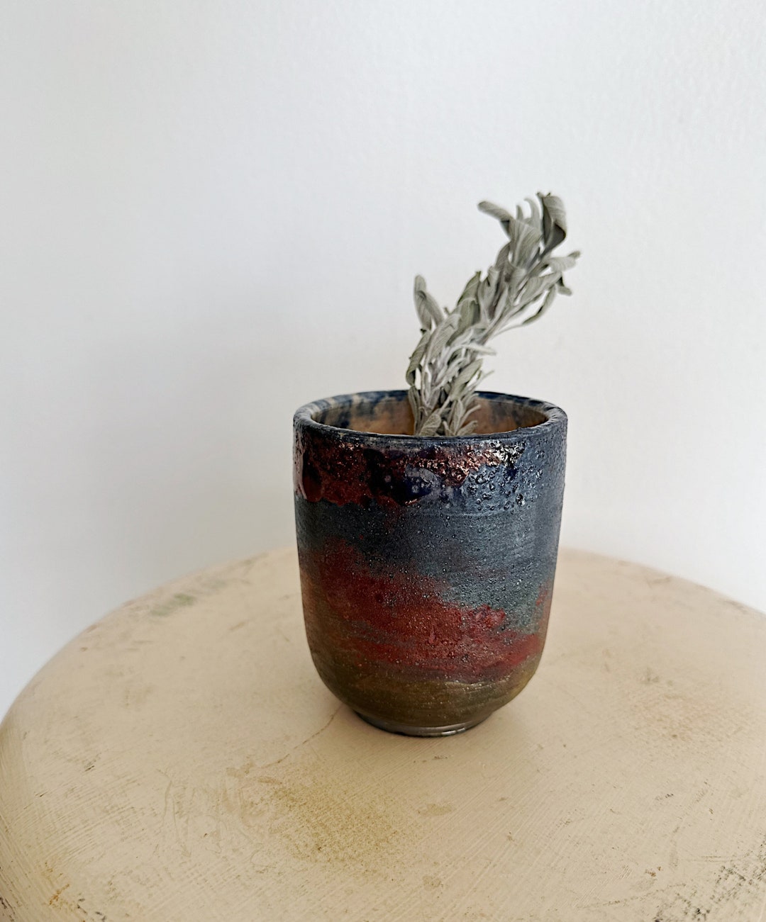 Vintage Raku Pottery Cup, Japanese Style Yunomi Teacup, Hand Thrown ...