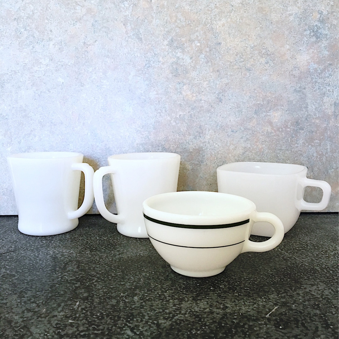 Vintage Milk Glass Restaurant Ware Mugs, Four Mid Century Diner Coffee ...