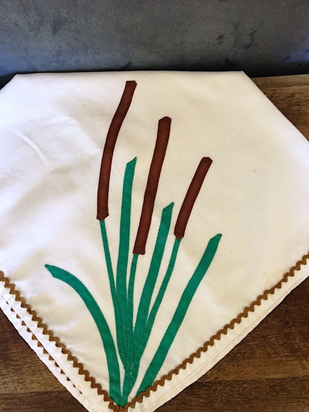 Vintage Hand Applique Tablecloth, Midcentury Textile, Farmhouse Kitchen ...