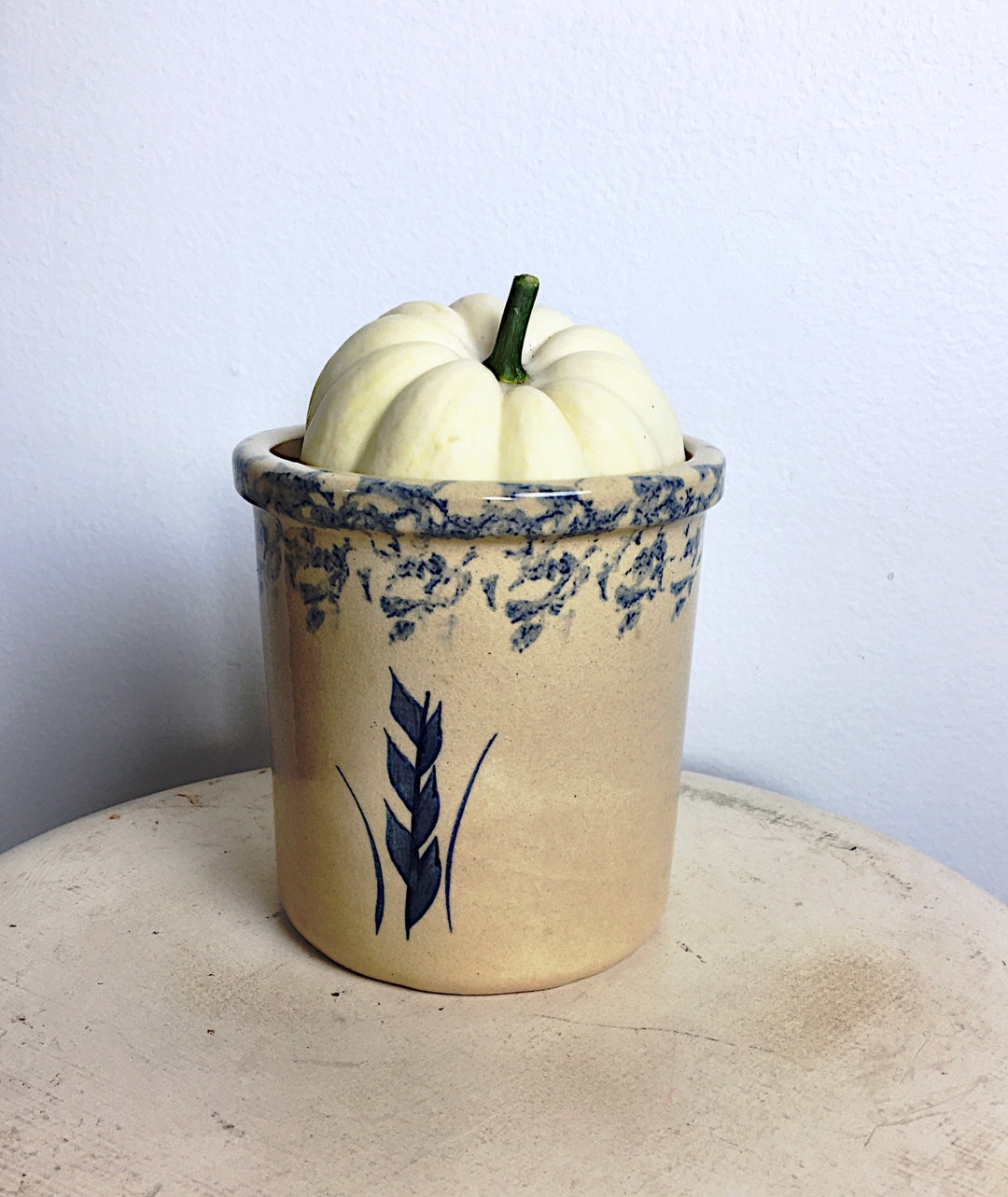 Vintage Blue Spongeware Quart High Jar, Farmhouse Kitchen, Wedding Gift ...