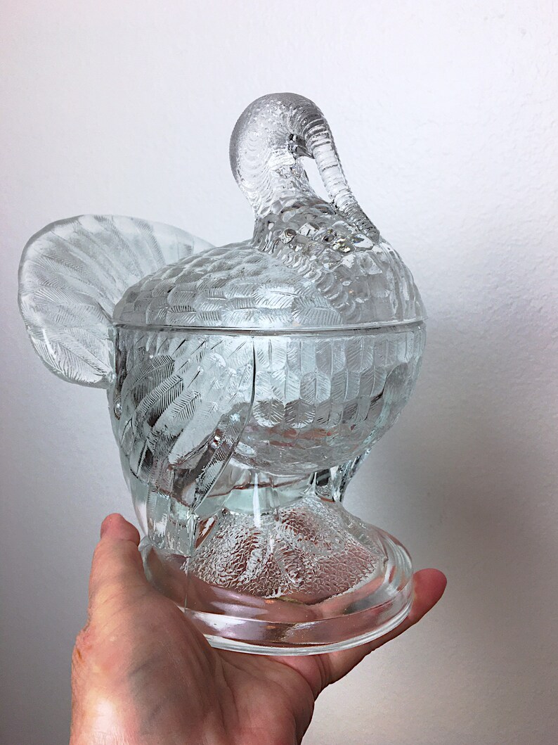 Vintage Pressed Glass Turkey Covered Dish Cranberry Sauce - Etsy