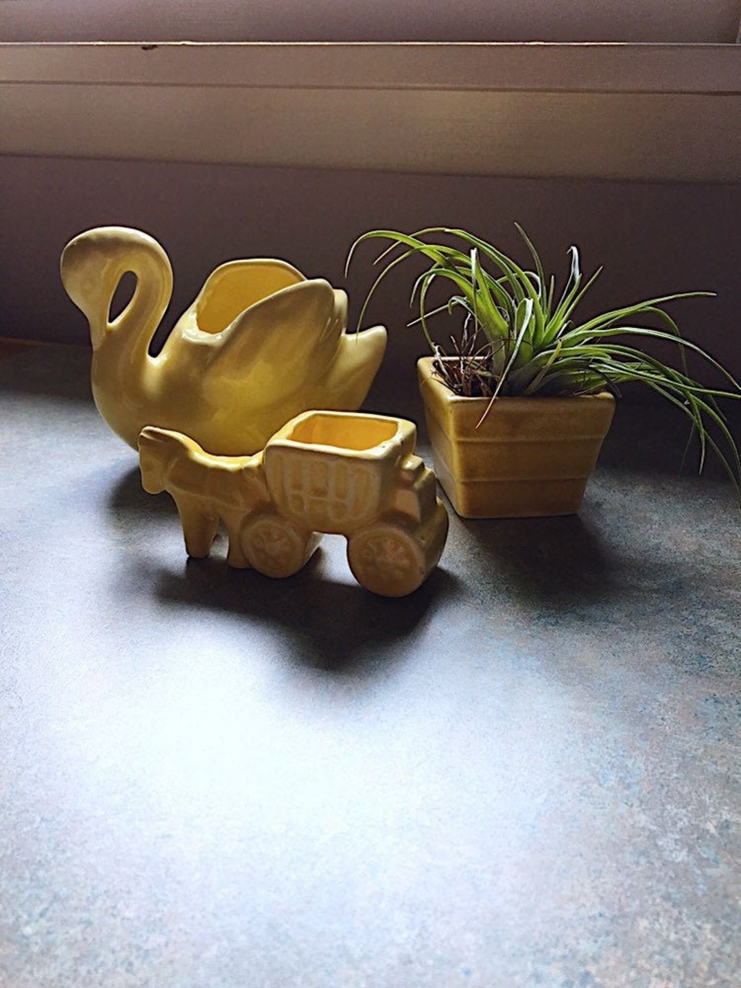 Vintage Shawnee Pottery Planters, Yellow Swan, Donkey With Cart, Art ...