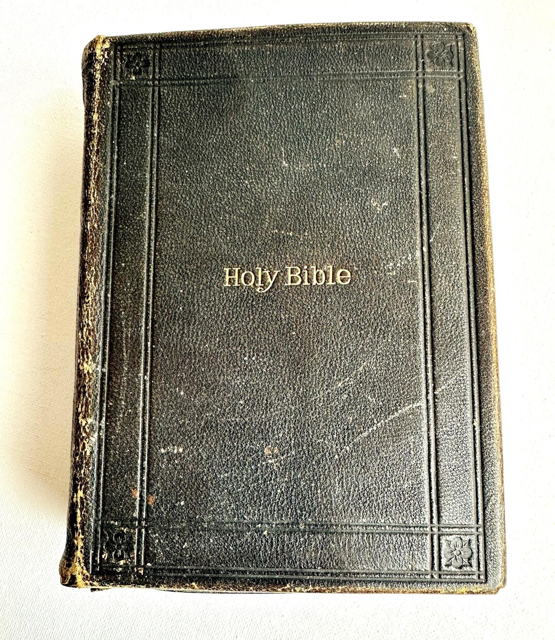 Antique Leatherbound Family Bible, 1900’s Embossed Floral Designed ...