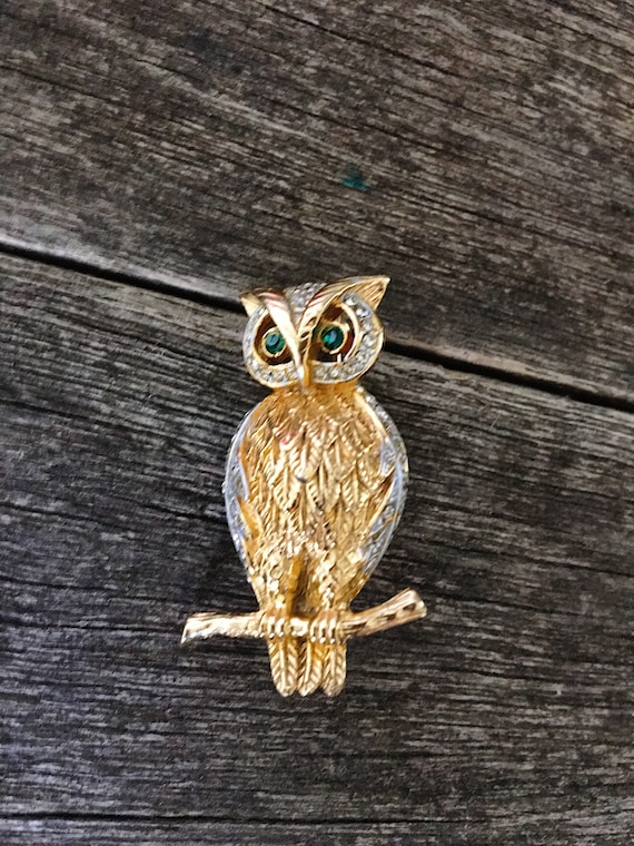 Owl brooch vintage 1950s - Gem