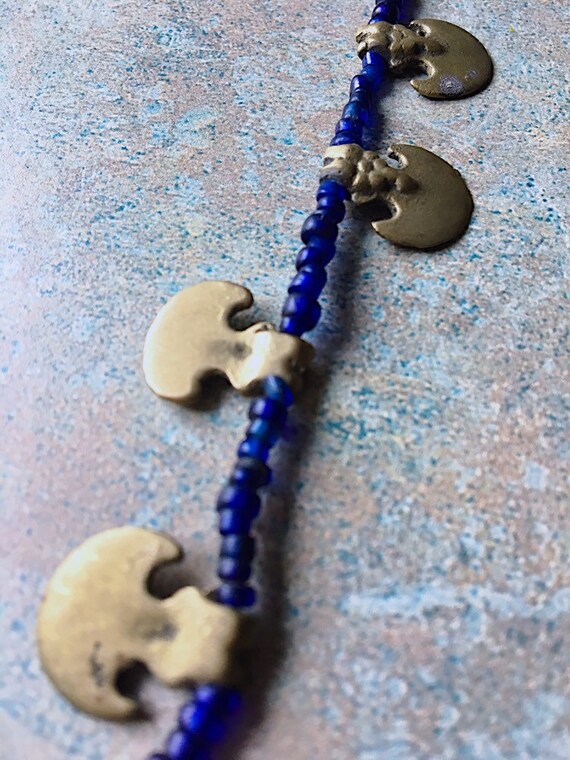 Vintage African Amulet Neckpiece Cast Brass Battle A Gem 6572