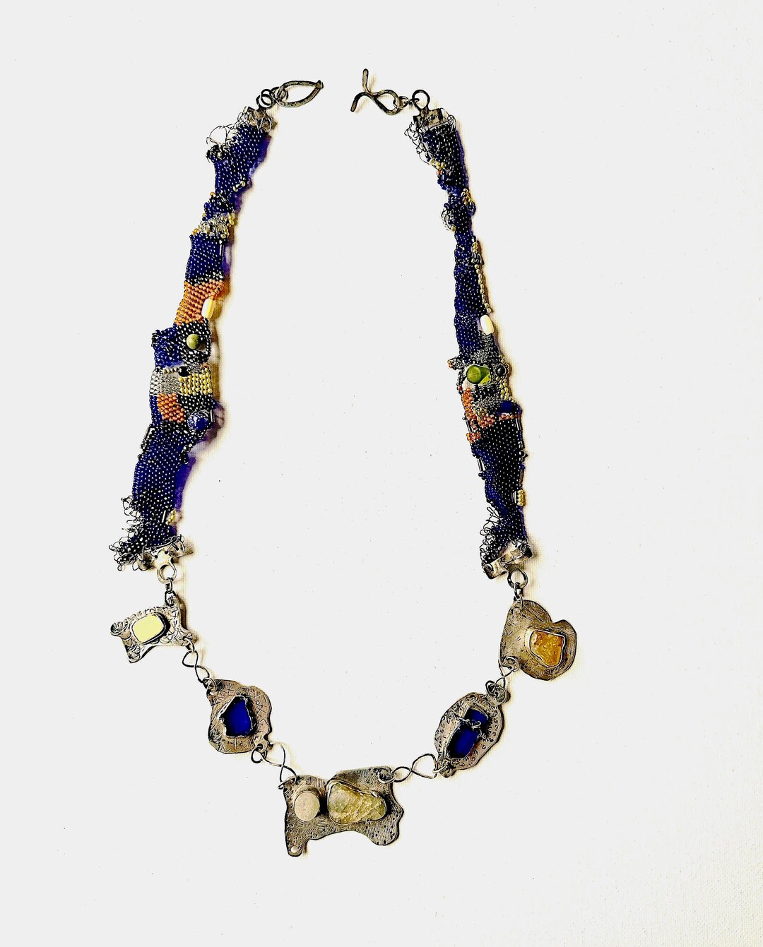 Vintage Beachcomber Necklace: Agate, Beach Glass, Sterling Silver ...