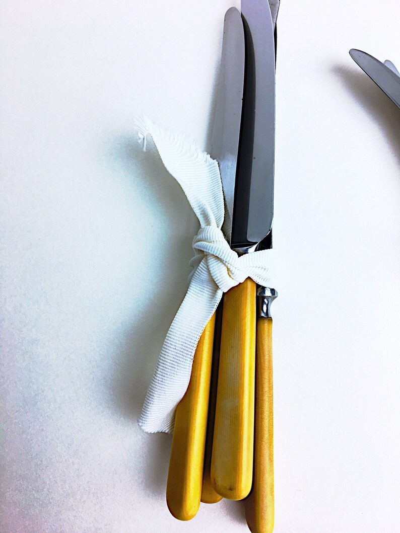 Vintage Bone Handled Dinner Knives, Antique Celluloid Handled Flatware ...