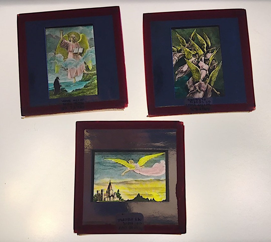 Vintage Magic Lantern Slides, 29 Hand Colored Glass Slides in Box ...