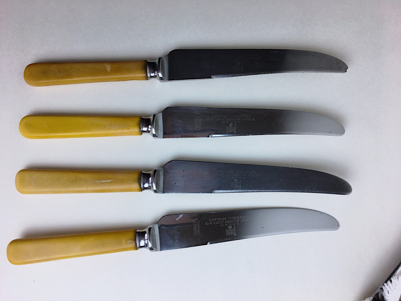 Vintage Bone Handled Dinner Knives, Antique Celluloid Handled Flatware ...