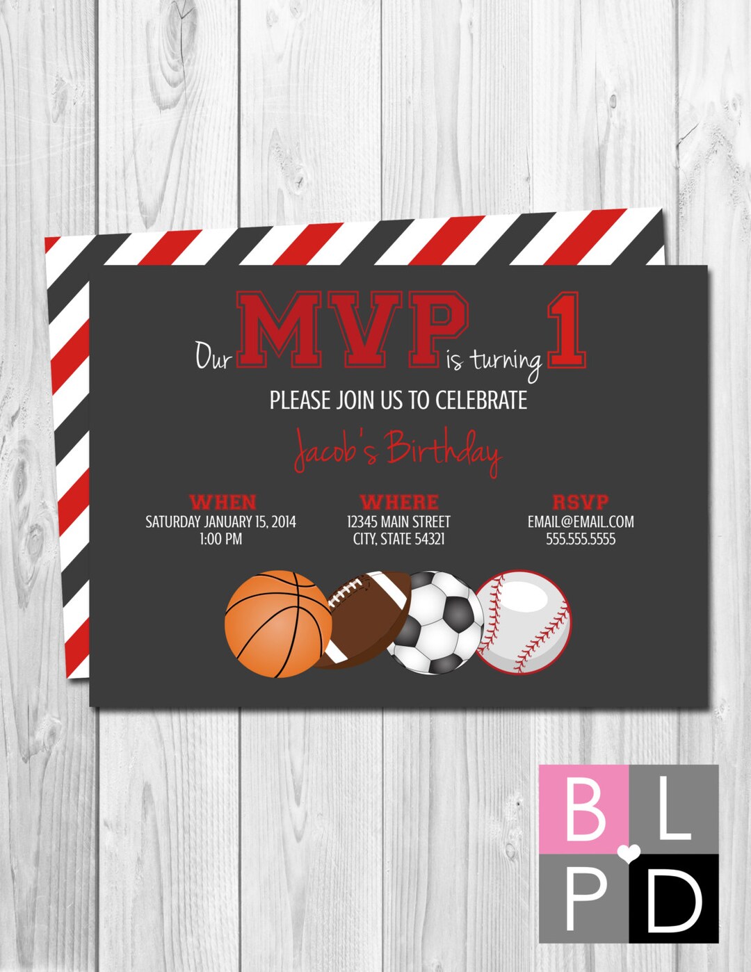 MVP Sports Theme Birthday Party Invitation Red and Grey - Etsy