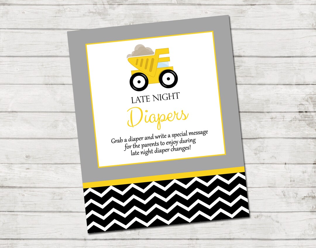 Late Night Diapers Construction Baby Shower Baby Shower - Etsy