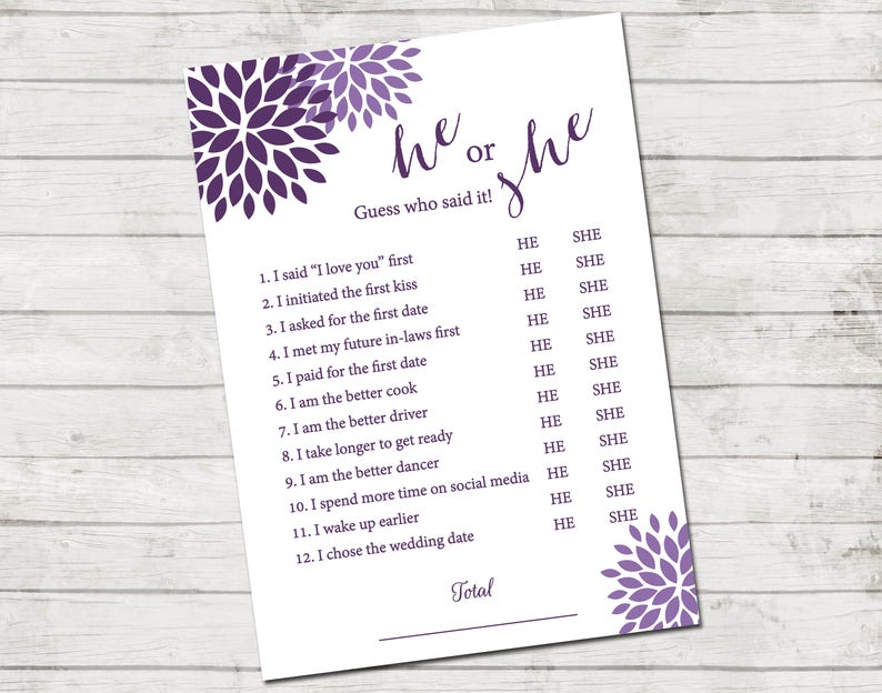 Bridal Shower Games Purple Flowers Advice for Bride | Etsy